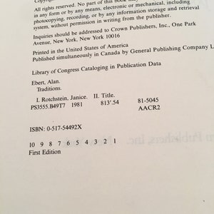 Vintage Book ~ Traditions ~ Alan Ebert~ First Edition ~ Copyright 1981 ...
