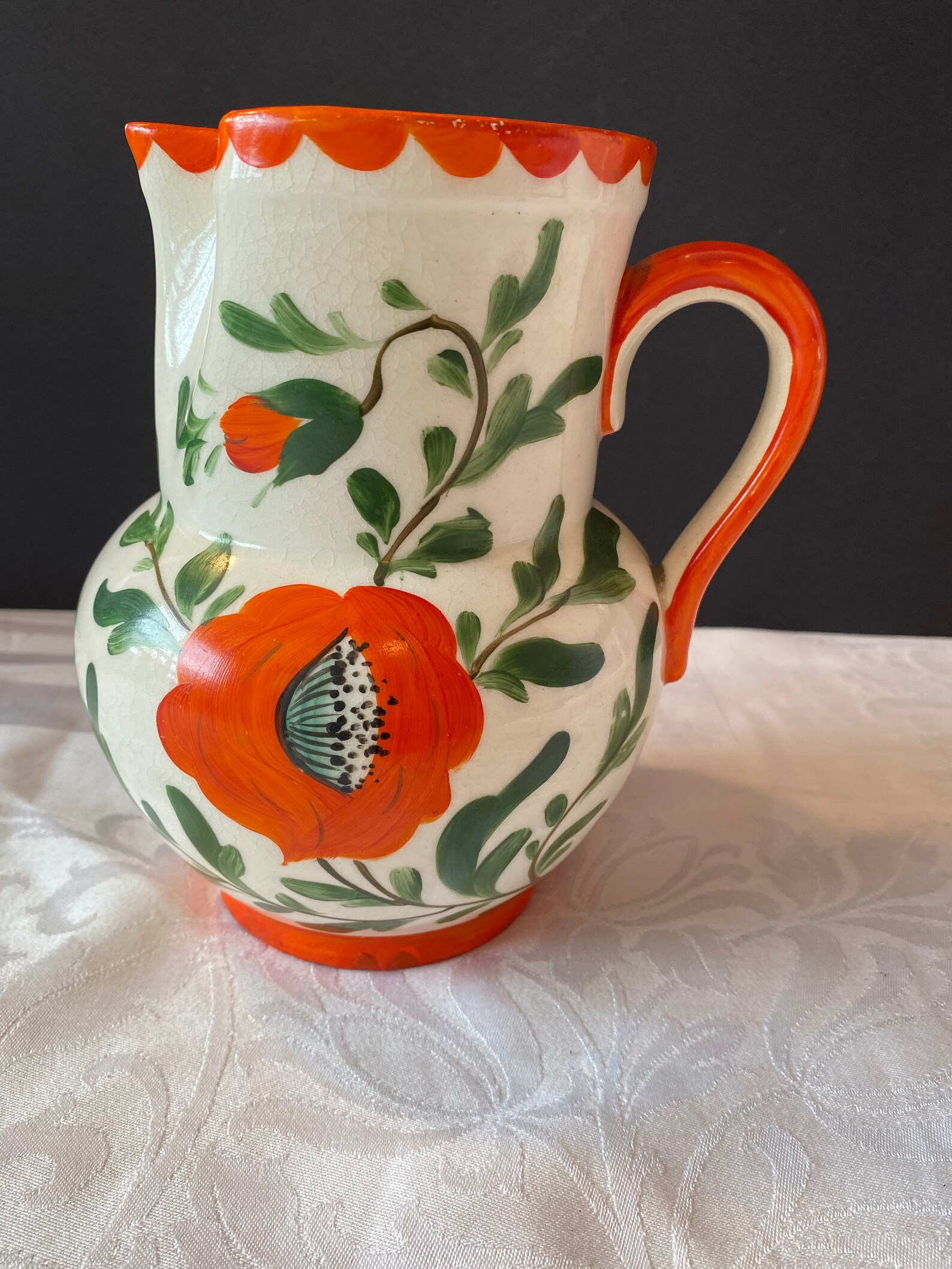 Vintage Erphila Art Pottery Vase Orange Poppy Hand Painted - Etsy