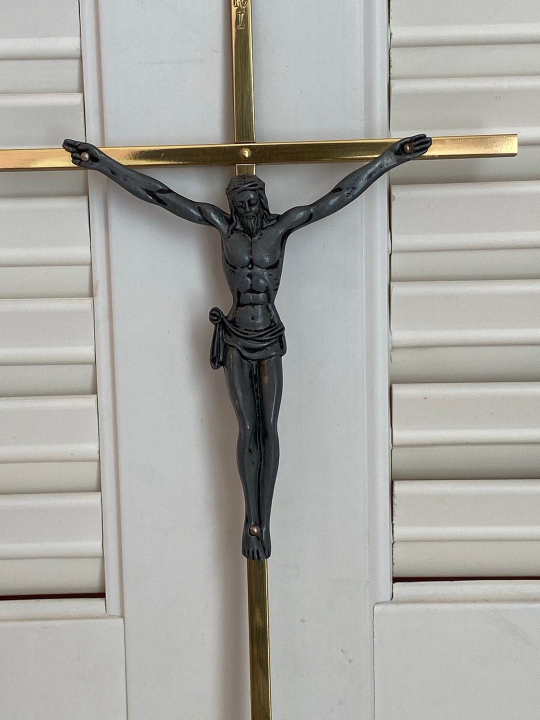 Vintage INRI Crucifix Cross ~ Brass and Grey Metal ~ Wall Decor ~ Cross ...