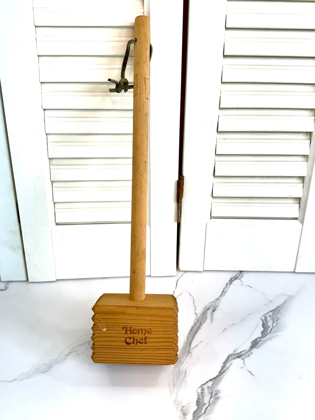 Vintage Home Chef Wooden Meat Mallet With Leather Hanging Cord ~ 12 1/2 ...