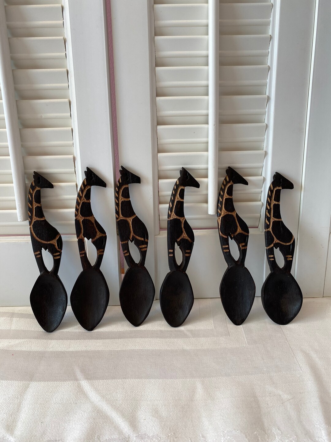 Vintage Giraffe Wooden Spoons ~ Set of 6 ~ Hand Carved ~ Decorative ...
