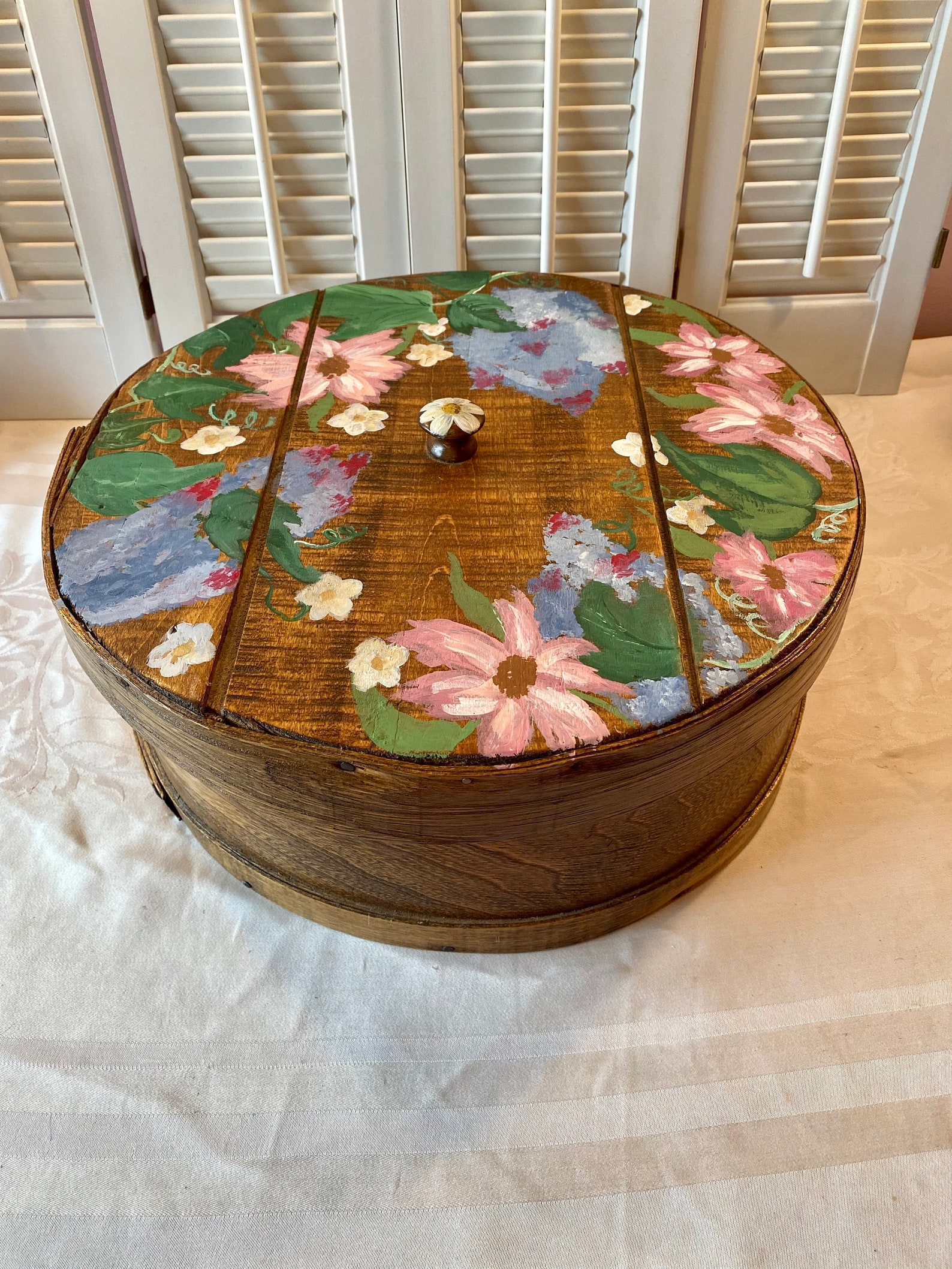 Vintage Wooden Cheese Box with Lid Hand painted Quilted | Etsy