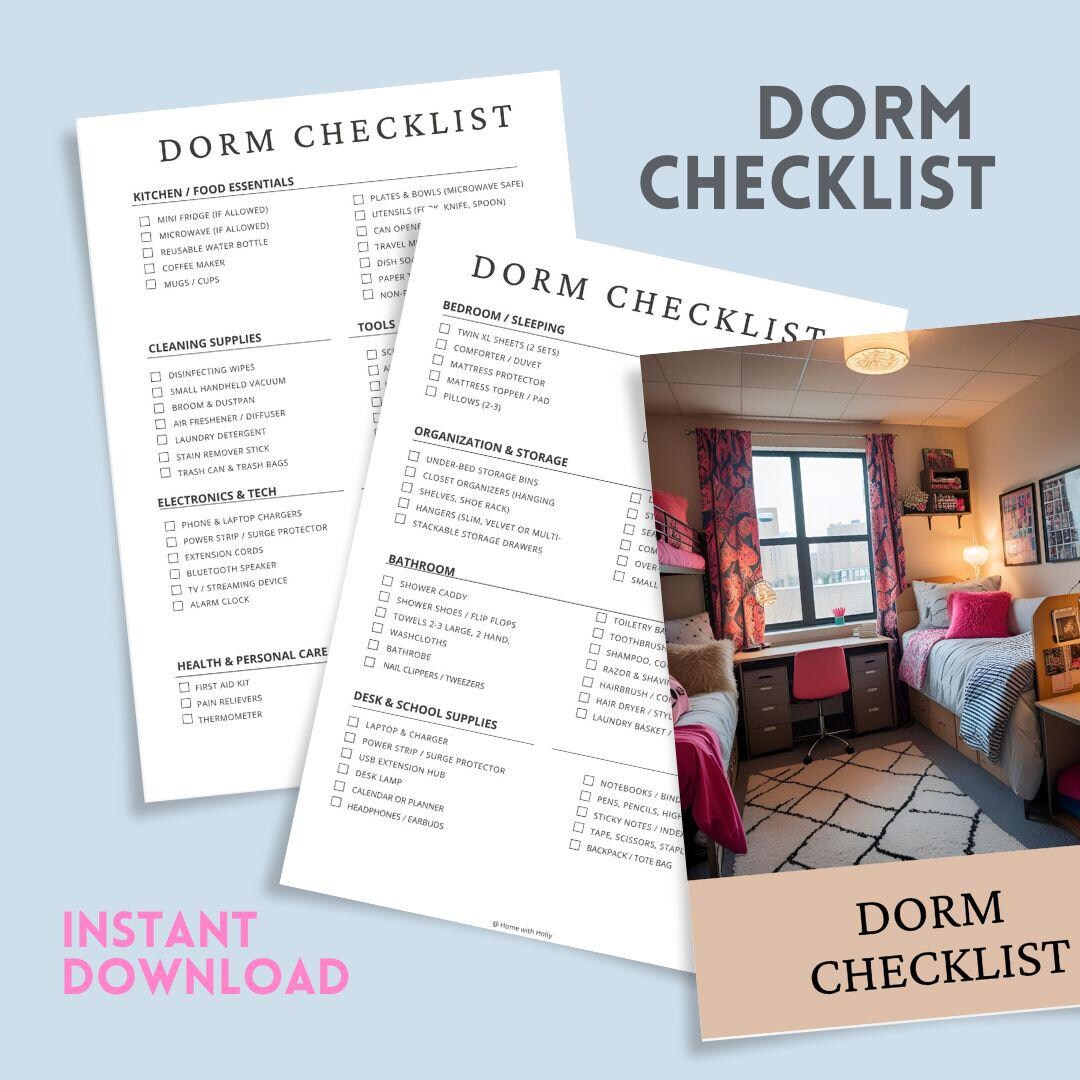 College Dorm Packing List: Freshman Essentials Checklist (digital ...