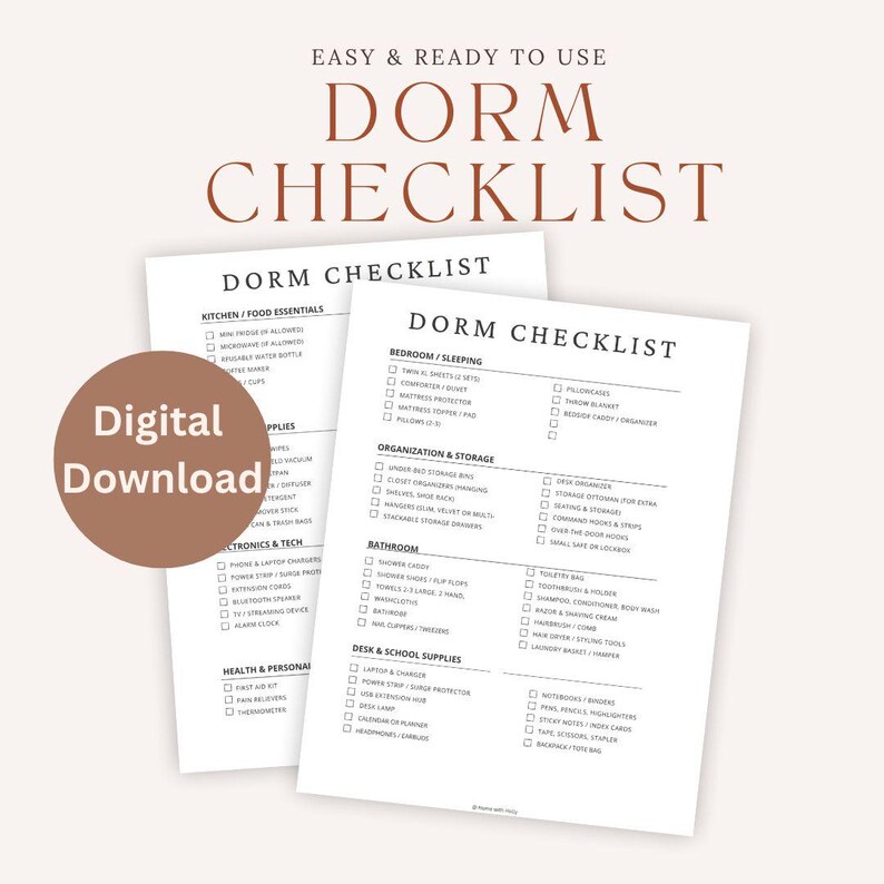 College Dorm Packing List: Freshman Essentials Checklist (digital ...
