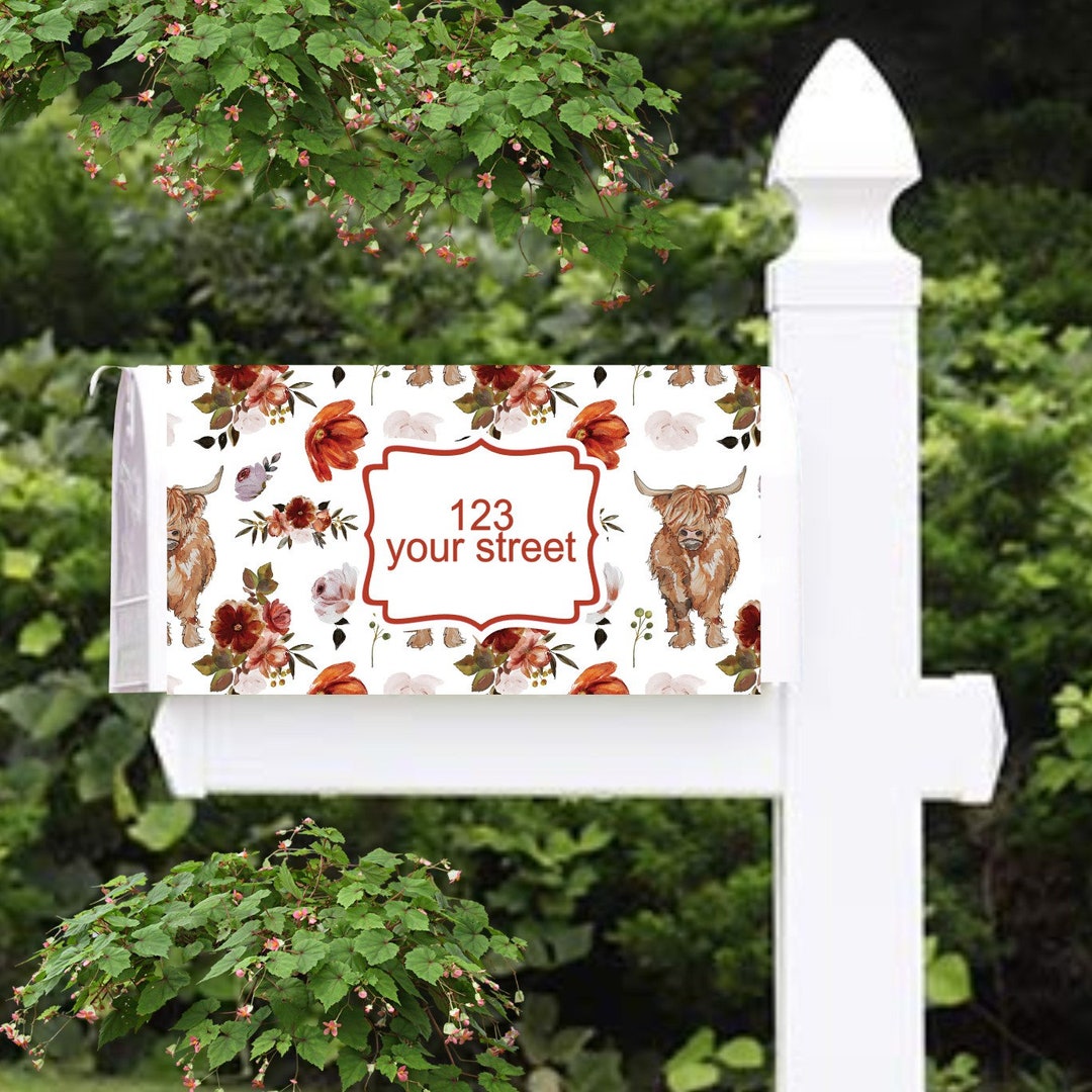 Highland Cow Floral Mailbox Cover Washable Magentic Mailbox Cover ...