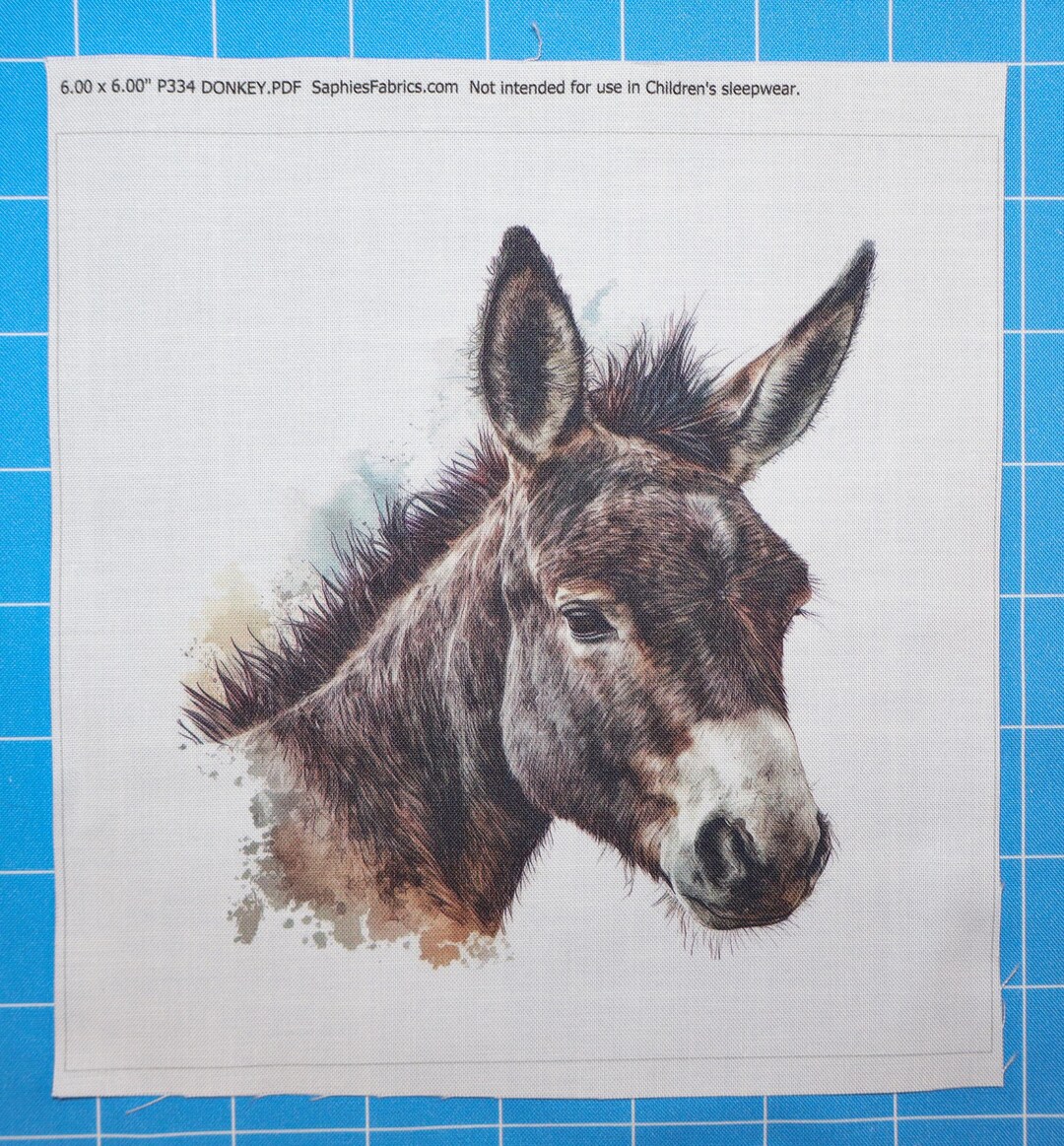 Donkey 100% Cotton Fabric Panel Block | Small Sewing Quilting Square ...