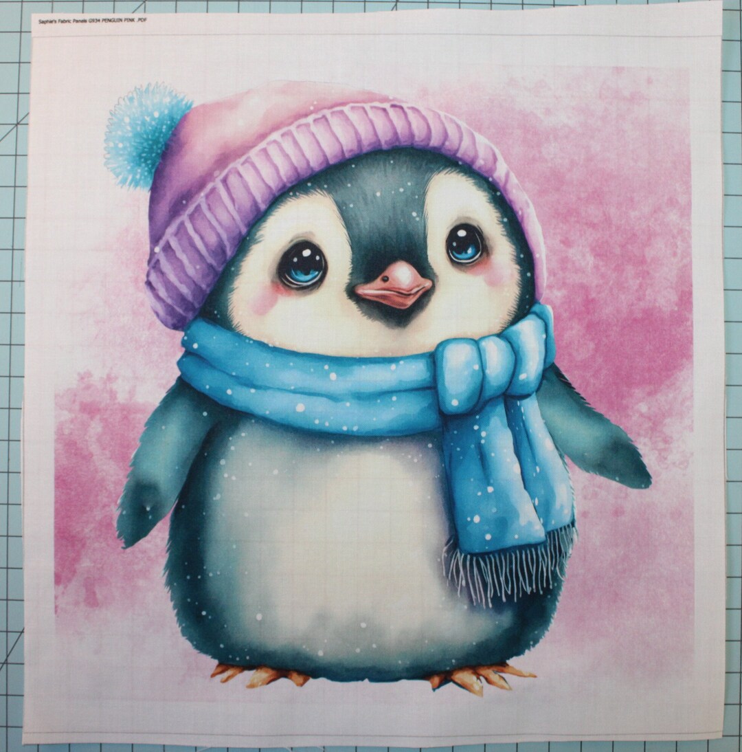 Penguin With Scarf 100% Cotton Fabric Panel Square Small Quilting ...