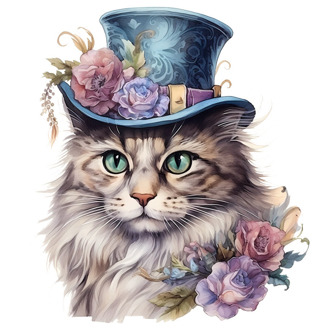 Victorian Kitty Cat 100% Cotton Fabric Panel Square Small Sewing ...