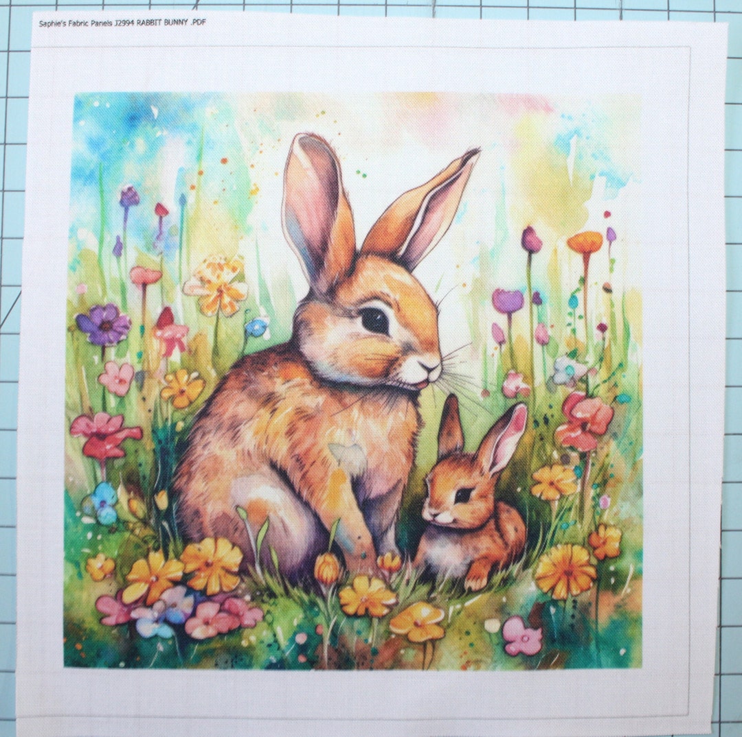 Rabbits Floral 100% Cotton Fabric Panel Block Small Sewing Quilting ...