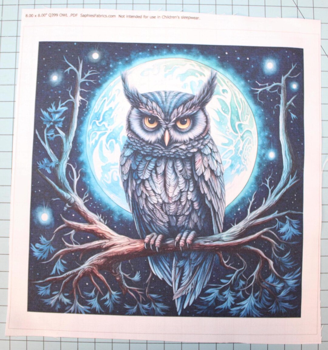 Owl & Moon 100% Cotton Fabric Panel Block | Small Sewing Quilting ...