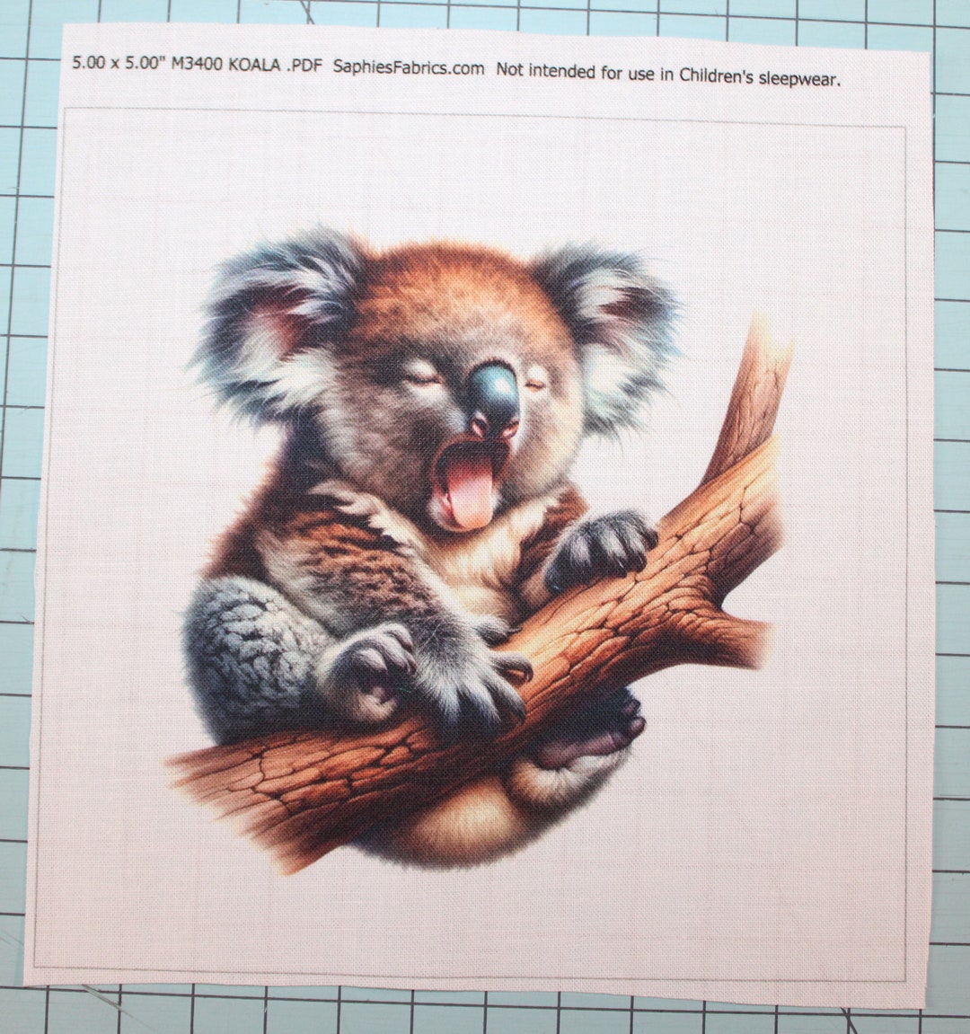 Koala Bear 100% Cotton Fabric Panel Square Small Sewing Quilting Block ...