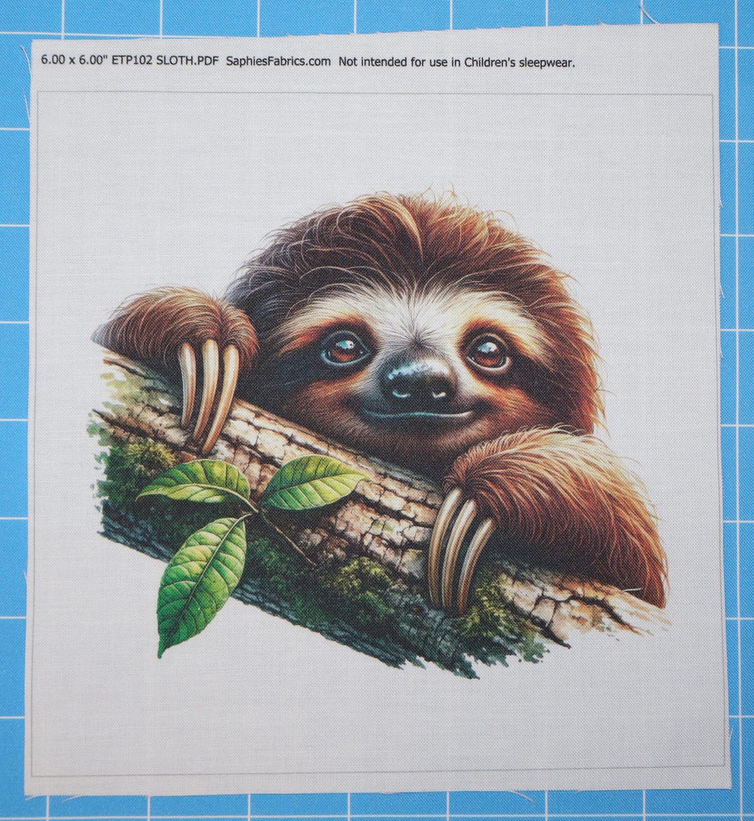 Sloth 100% Cotton Fabric Panel Block | Small Sewing Quilting Square ...