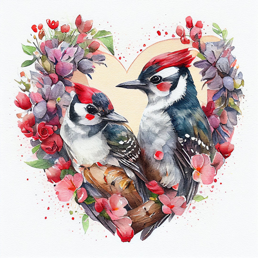 Woodpecker Bird Couple 100% Cotton Fabric Panel Square Small Quilting ...