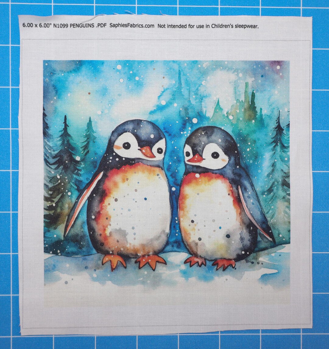 Winter Penguins 100% Cotton Fabric Panel Block | Small Sewing Quilting ...