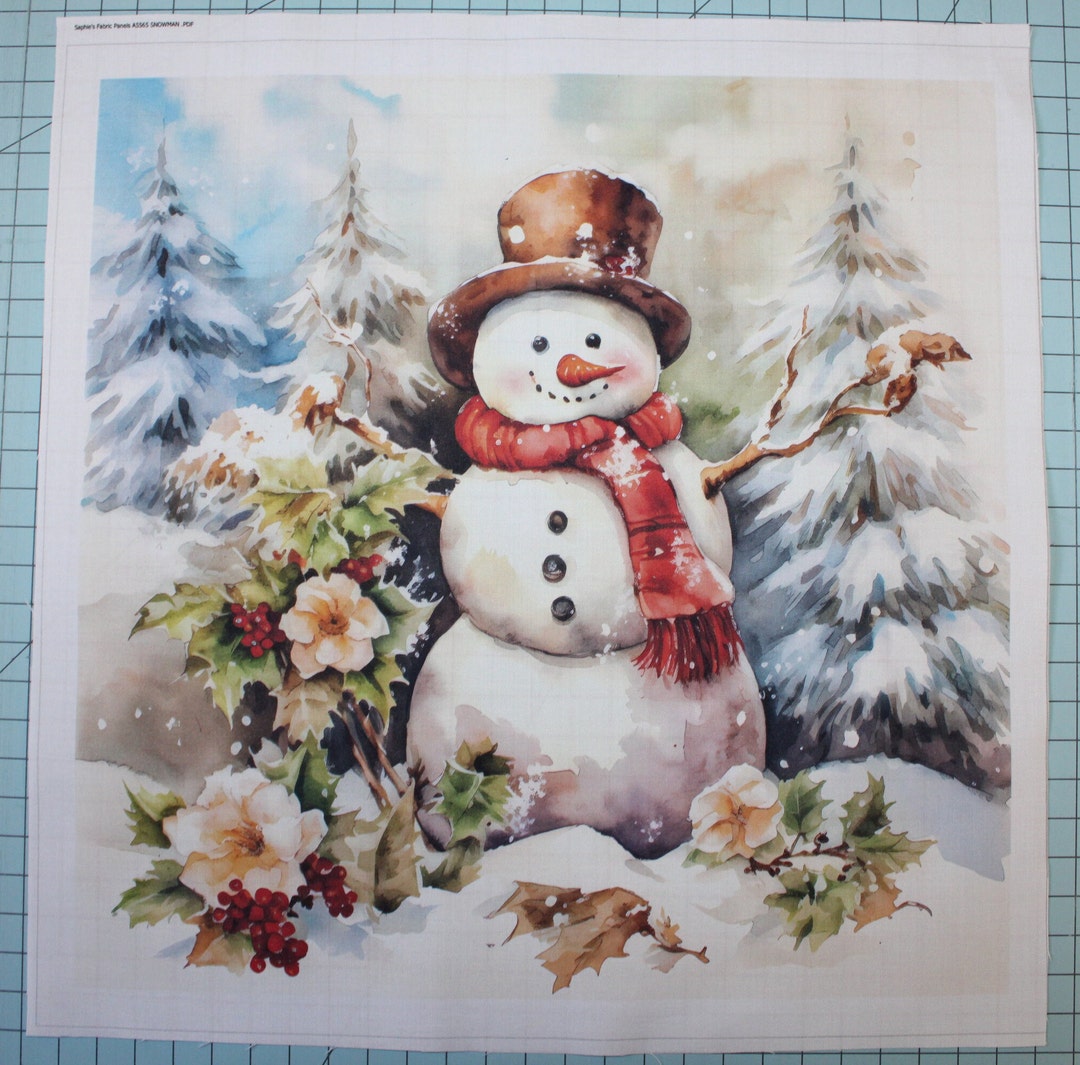 Snowman 100% Cotton Fabric Panel Square Small Quilting Sewing Block ...