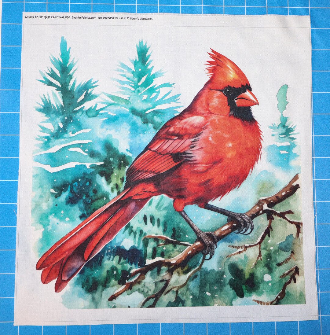 Cardinal 100% Cotton Fabric Panel Block | Small Quilting Sewing Square ...
