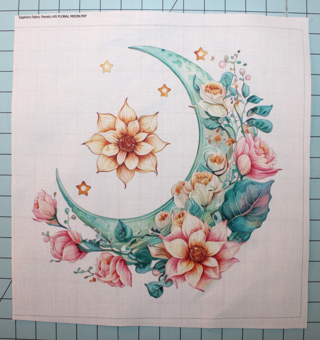 Floral Boho Moon 100% Cotton Fabric Panel Square Small Sewing Quilting ...