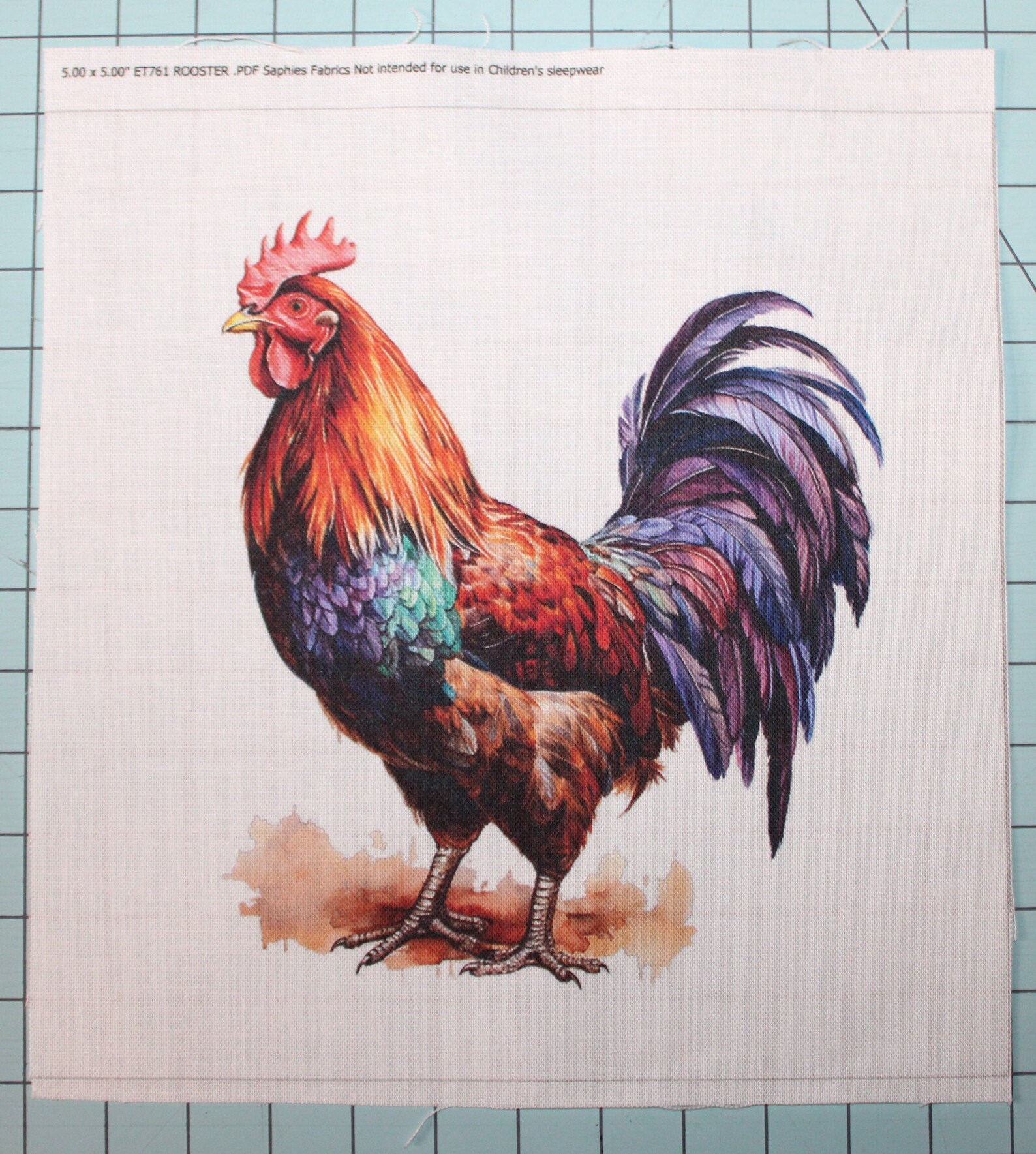 Rooster 100% Cotton Fabric Panel Square Small Quilting Sewing Block ...