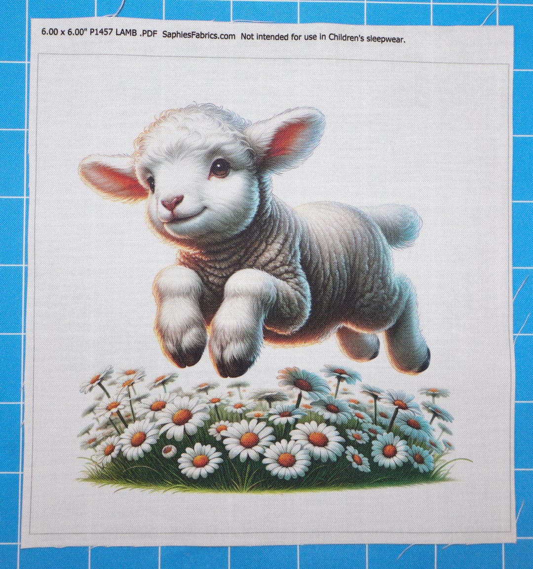 Sheep Lamb & Daisies 100% Cotton Fabric Panel Block | Small Quilting ...