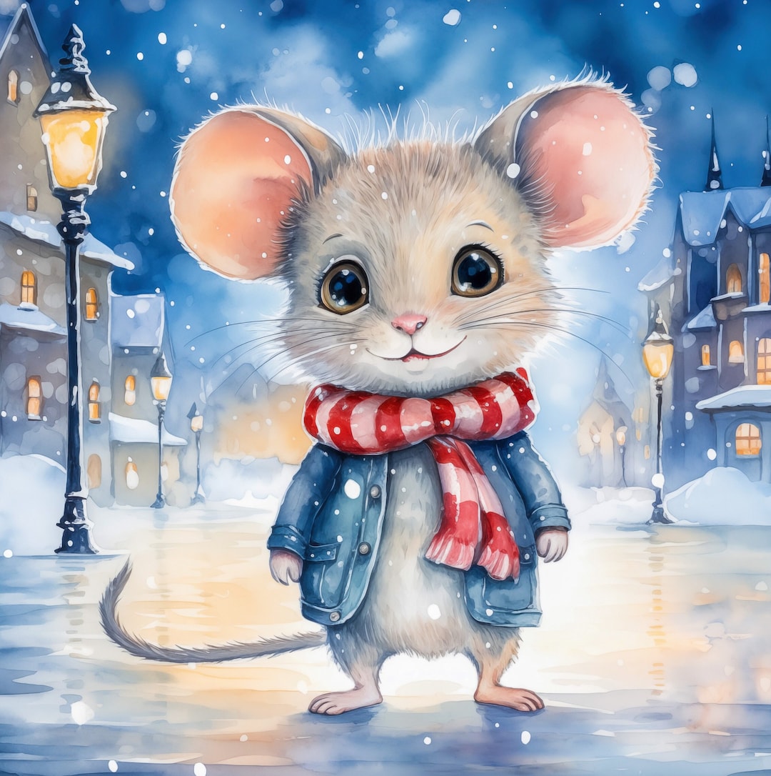 Winter Mouse 100% Cotton Fabric Panel Square Small Quilting Sewing ...