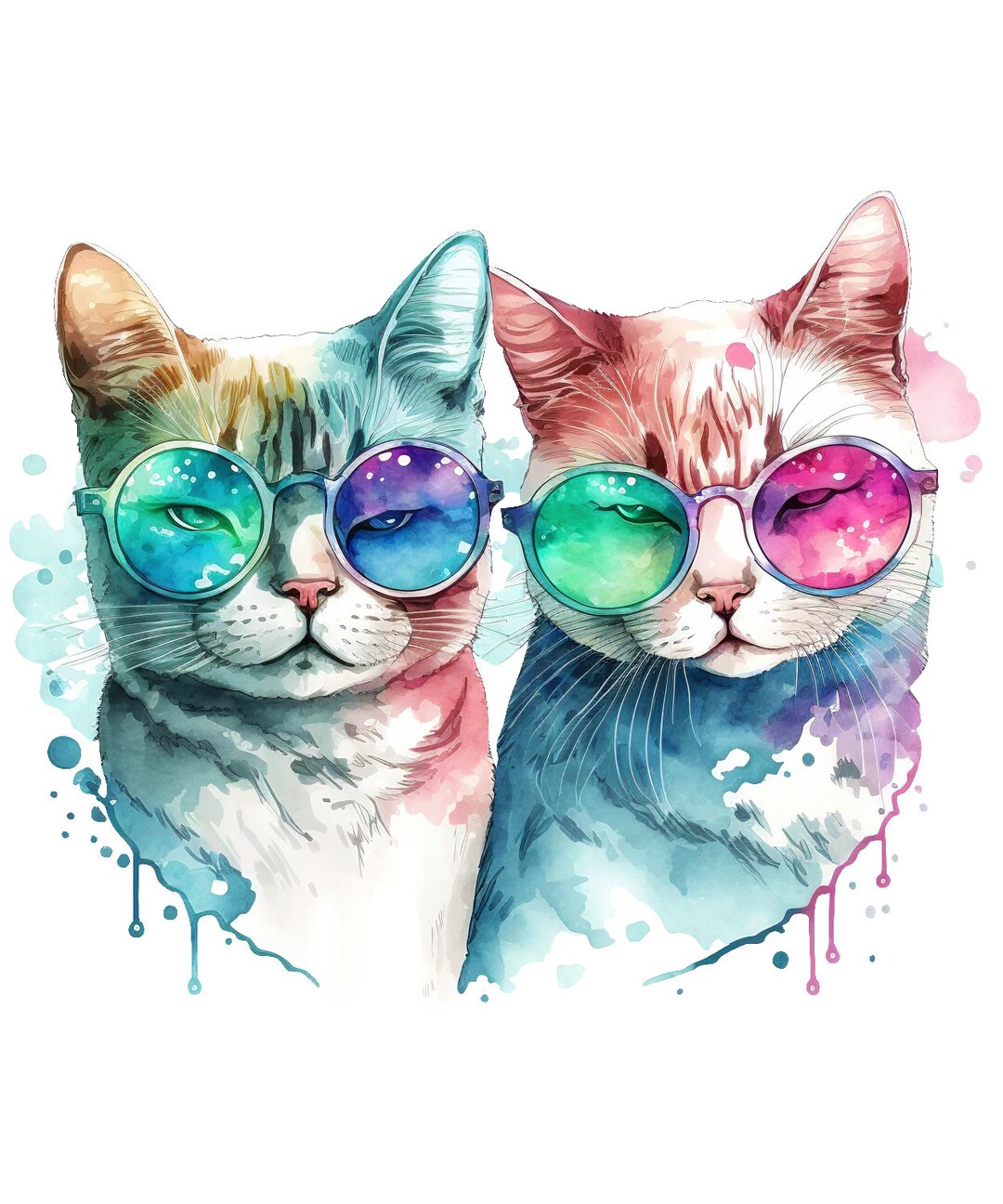 Cats Wearing Glasses Watercolor 100% Cotton Fabric Panel - Etsy