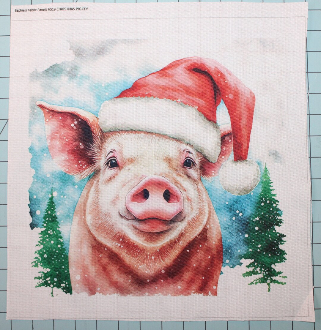 Festive Holiday Pig 100% Cotton Fabric Panel Square Small Quilting ...