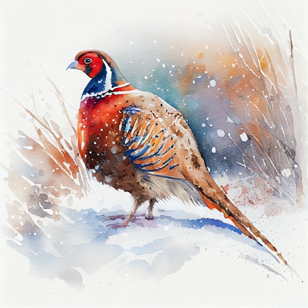 Snowy Pheasant 100% Cotton Fabric Panel Square Small Quilting Sewing ...