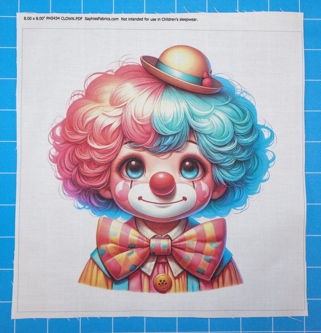 Clown 100% Cotton Fabric Panel Block | Small Sewing Quilting Square ...