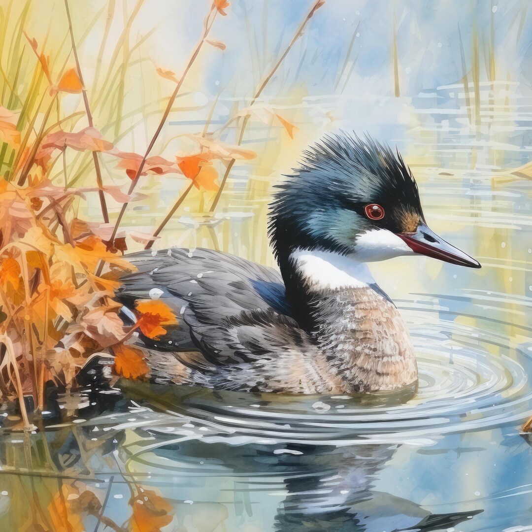 Grebe Bird 100% Cotton Fabric Panel Block | Small Quilting Sewing ...