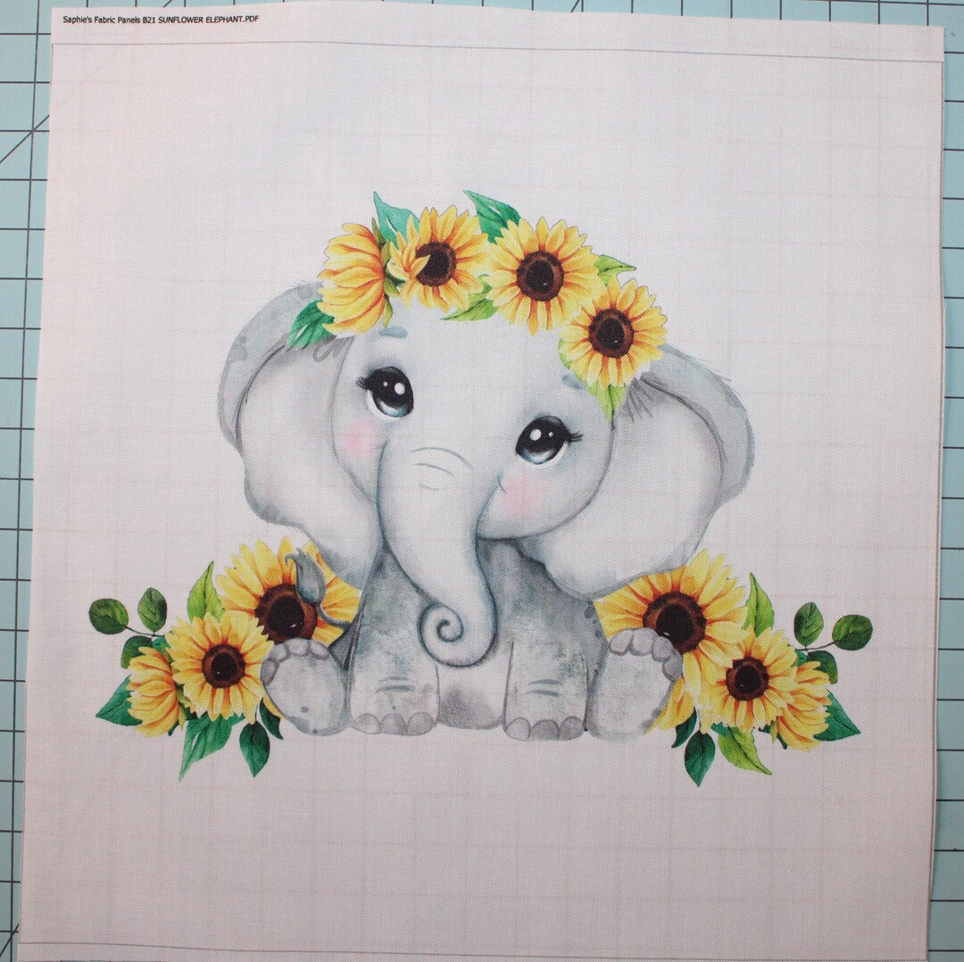 Sunflower Elephants 100 Cotton Small Fabric Panel Square Sewing Panel B21 Etsy