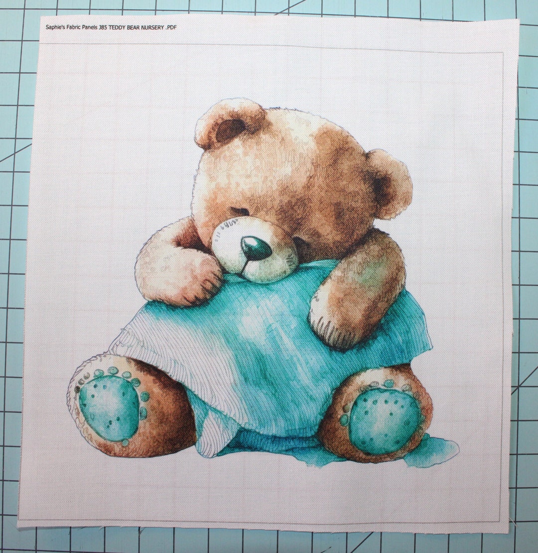 Tired Teddy Bear 100% Cotton Fabric Panel Square Quilting - Etsy