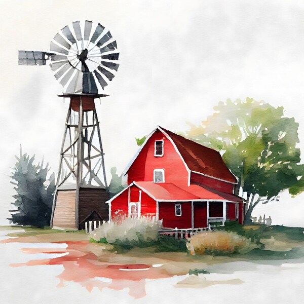Barn and Windmill - Etsy