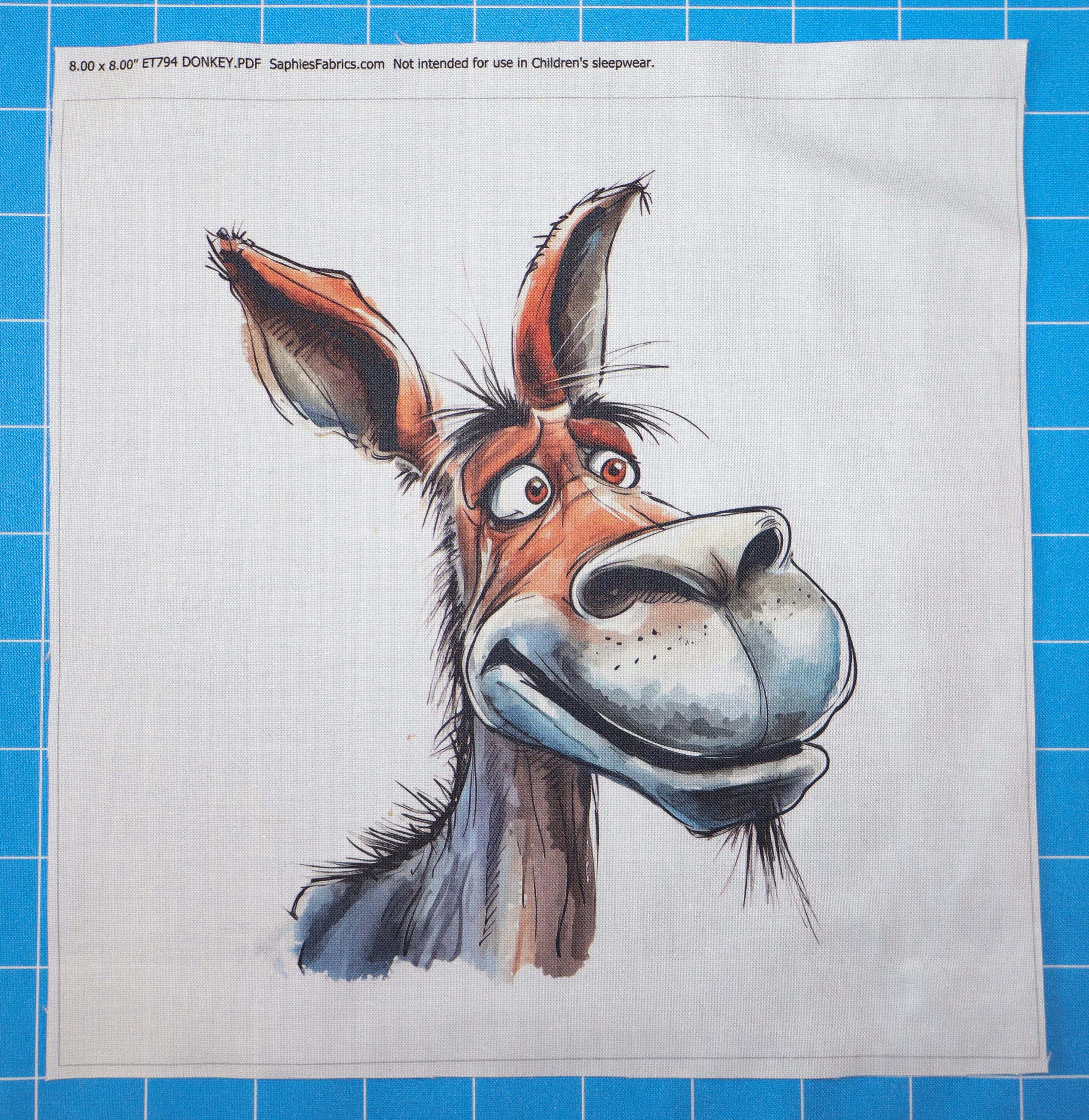 Humor/expression Donkey 100% Cotton Fabric Panel Block Quilt Square ...