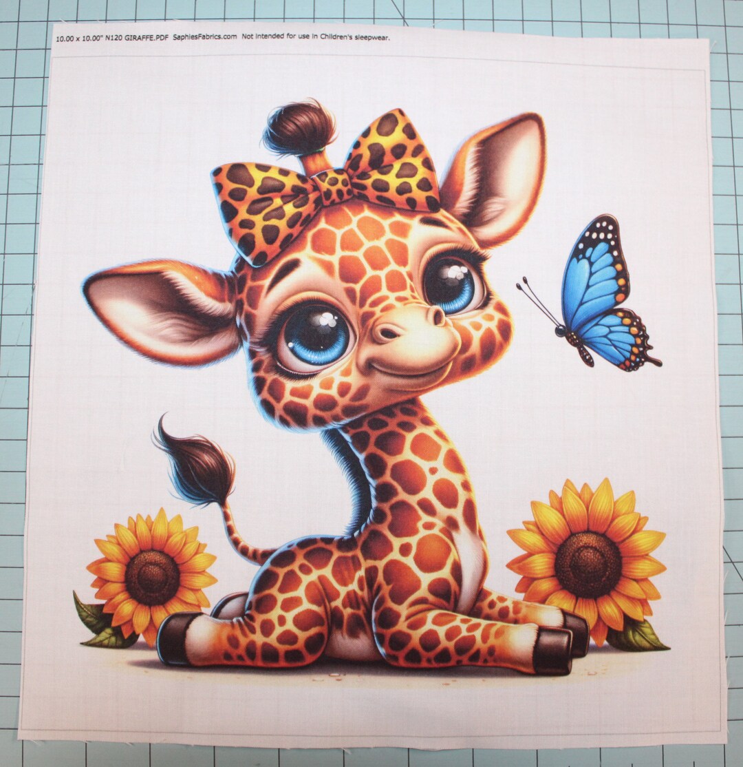 Giraffe & Butterfly 100% Cotton Fabric Panel Block Small Sewing ...