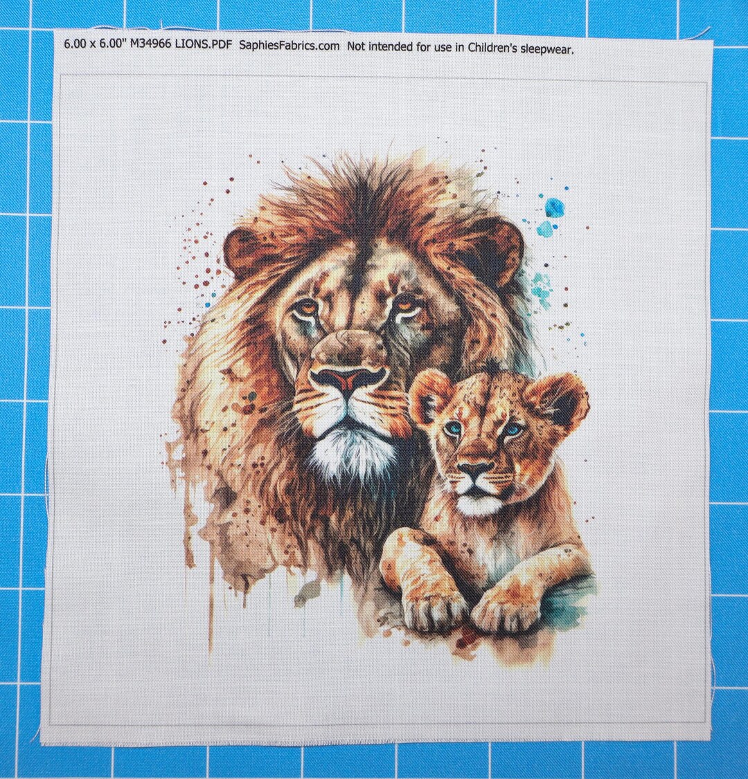 Lions 100% Cotton Fabric Panel Block | Small Sewing Quilting Square ...