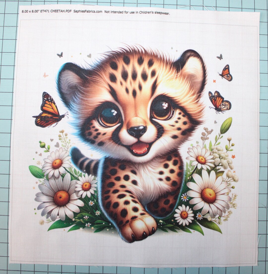 Cheetah 100% Cotton Fabric Panel Block Small Sewing Quilting Square ...