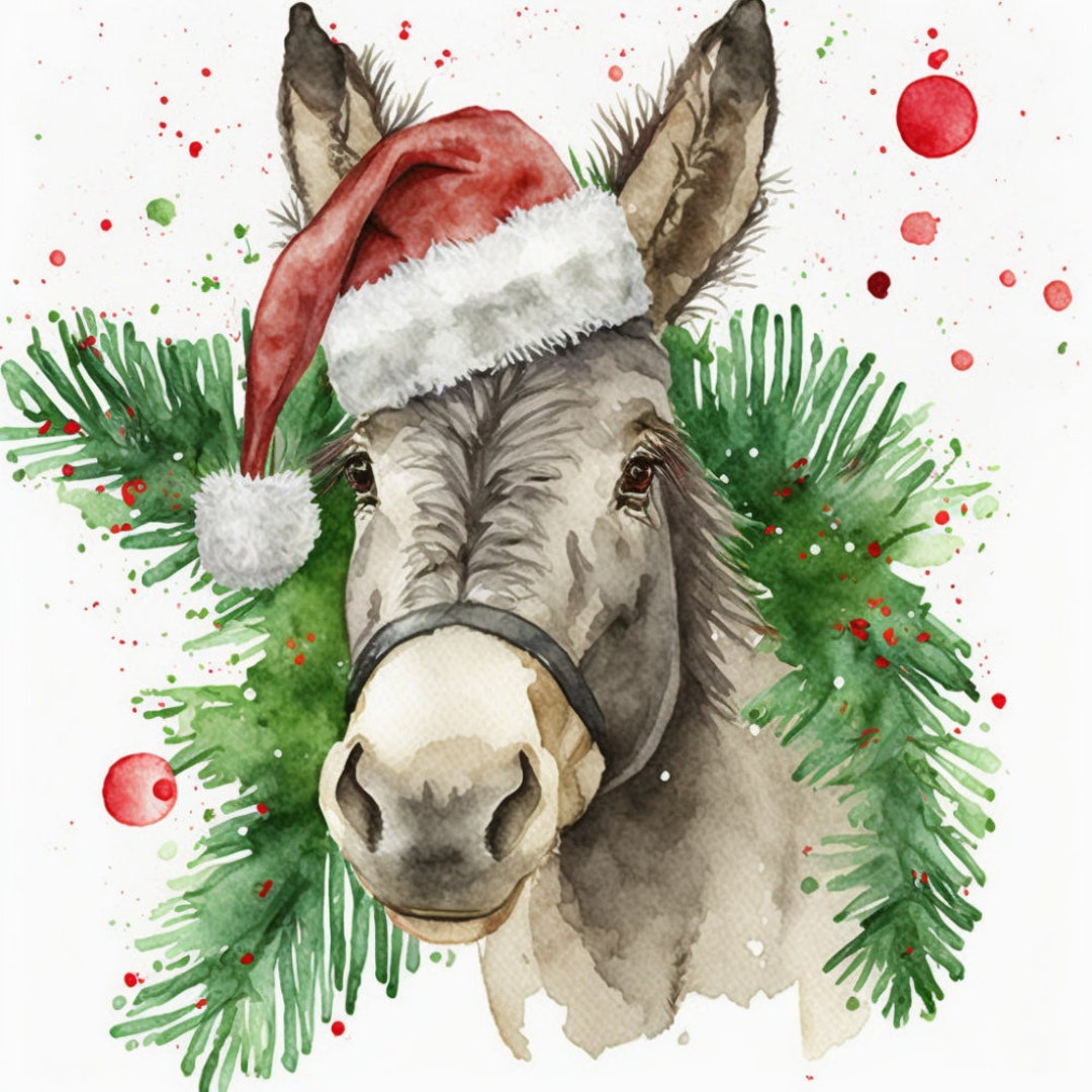 Festive Holiday Donkey 100% Cotton Fabric Panel Square Small Quilting ...