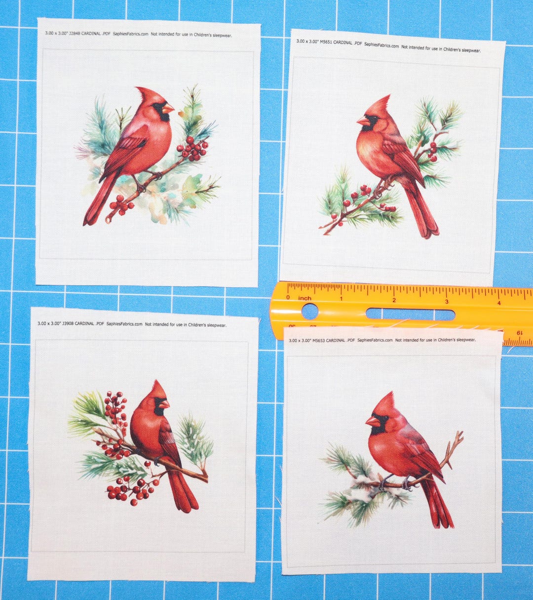 4 Piece Mini 3"x3" Cardinals Fabric Panel Blocks | 100% Cotton Squares ...