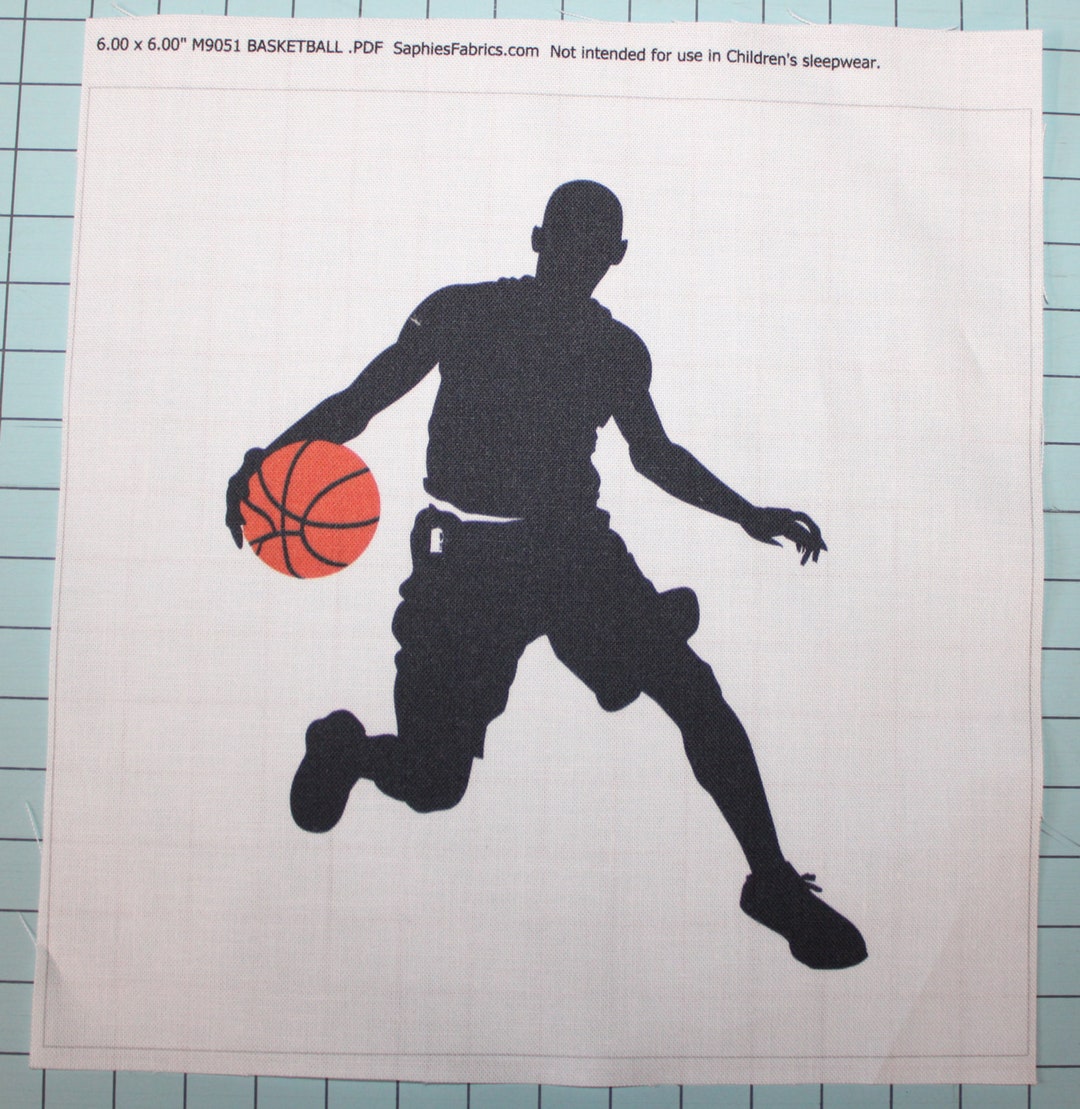 Basketball Player Silhouette 100% Cotton Fabric Panel Block | Small ...