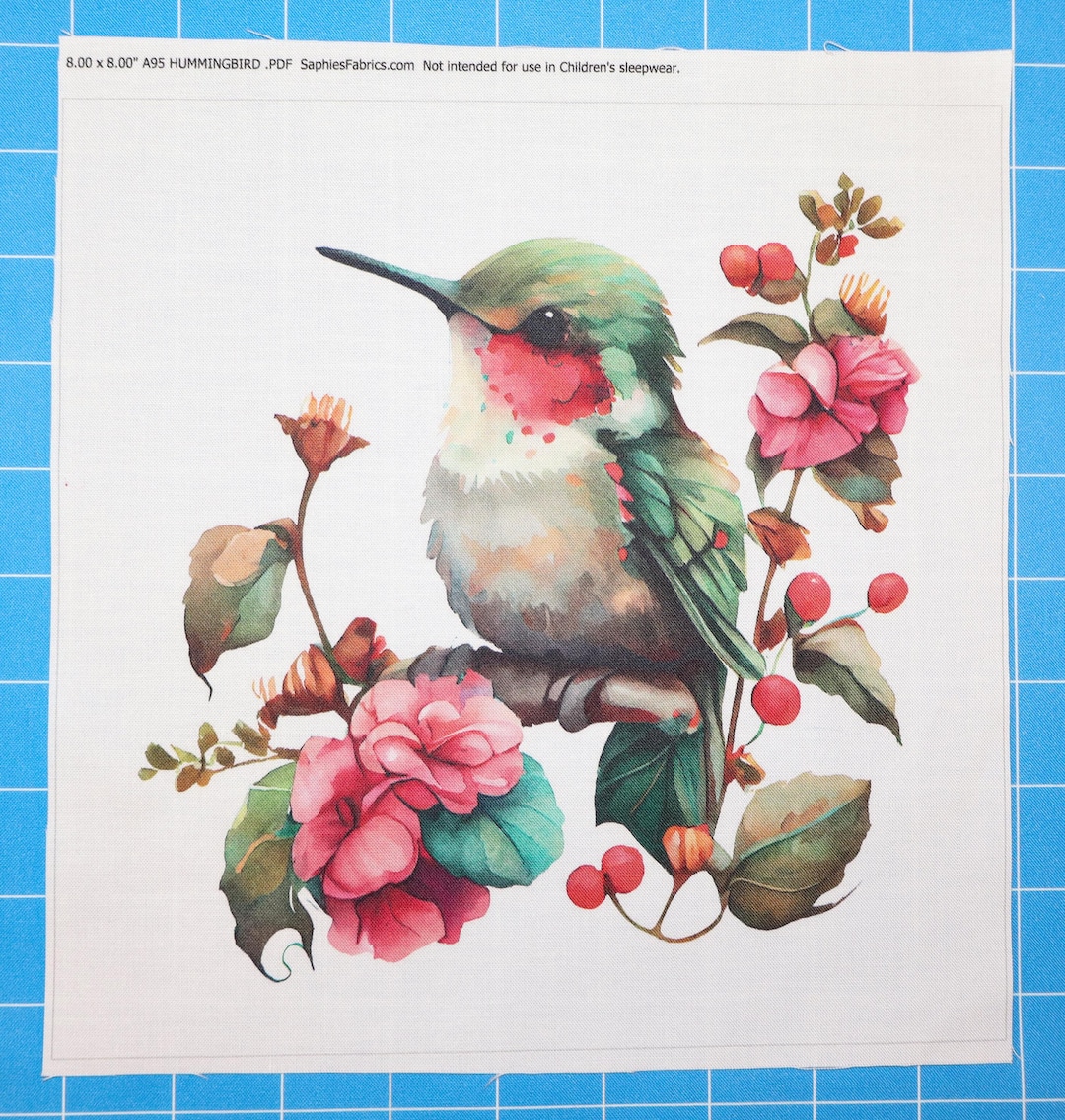 Hummingbird 100% Cotton Fabric Panel Block | Small Sewing Quilting ...