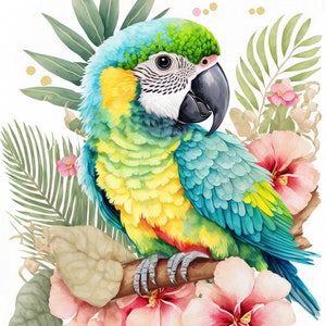 Tropical Parrot Floral Bird 100% Cotton Fabric Panel Square - Etsy