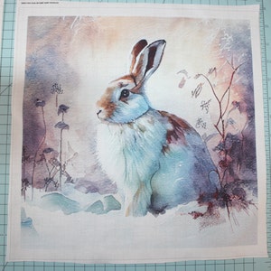 Winter Rabbit Bunny 100% Cotton Fabric Panel Block Small Sewing ...