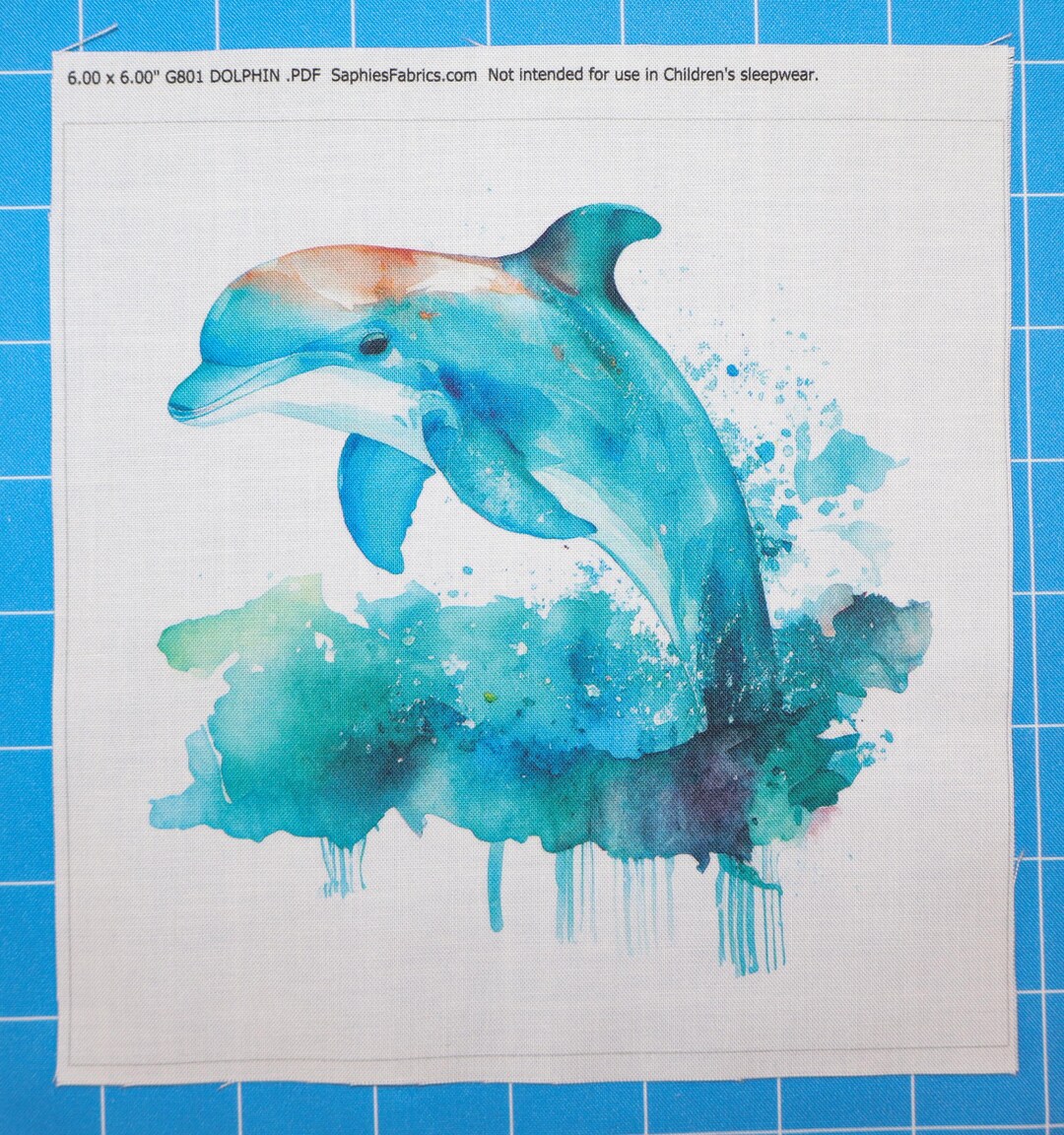 Dolphin 100% Cotton Fabric Panel Block | Small Sewing Quilting Square ...