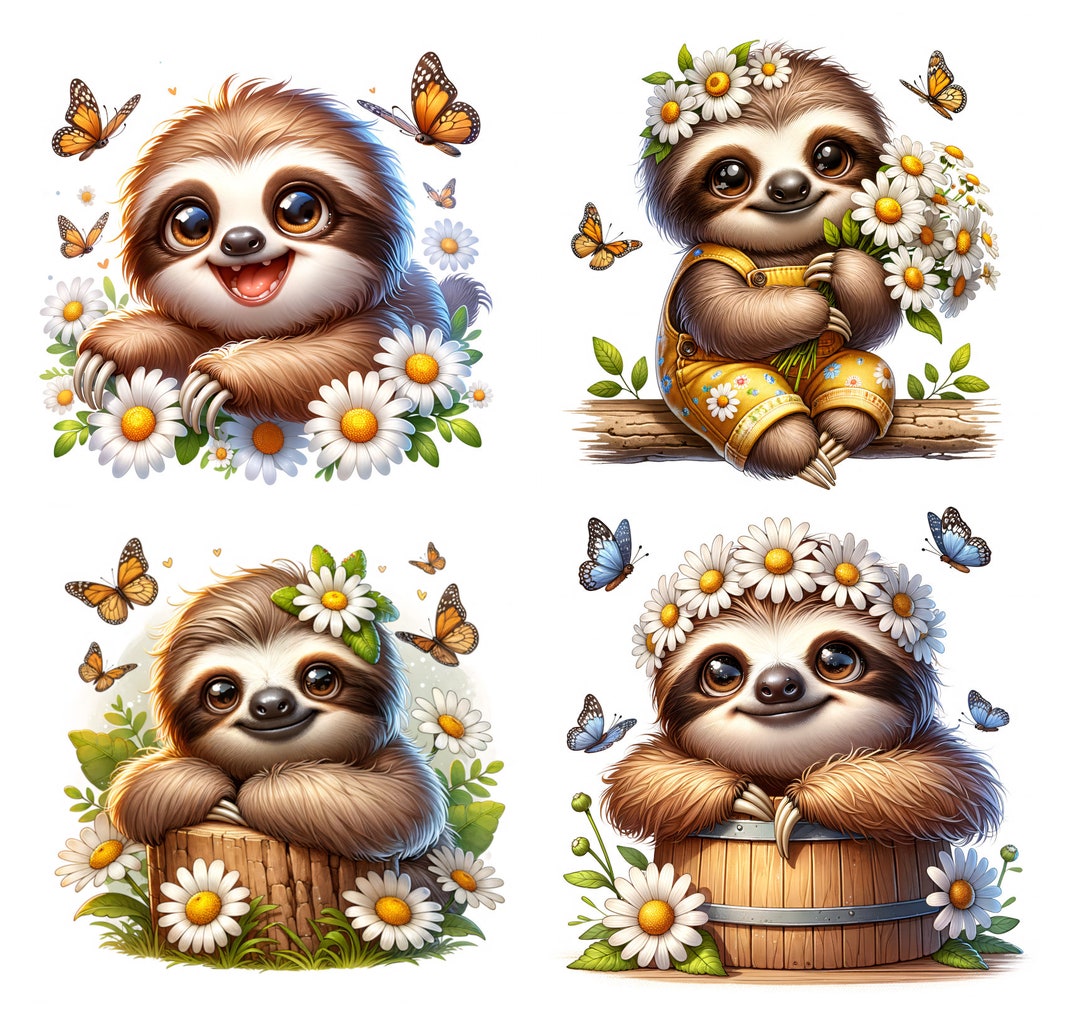 4 Piece 3x3 Sloths Fabric Panel Squares 100% Cotton Mini Fabric Blocks ...