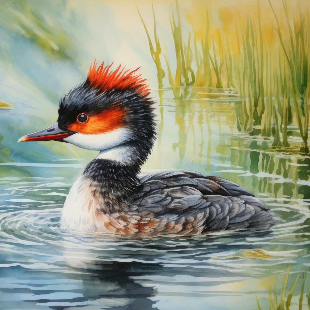 Grebe Bird 100% Cotton Fabric Panel Block | Small Quilting Sewing ...