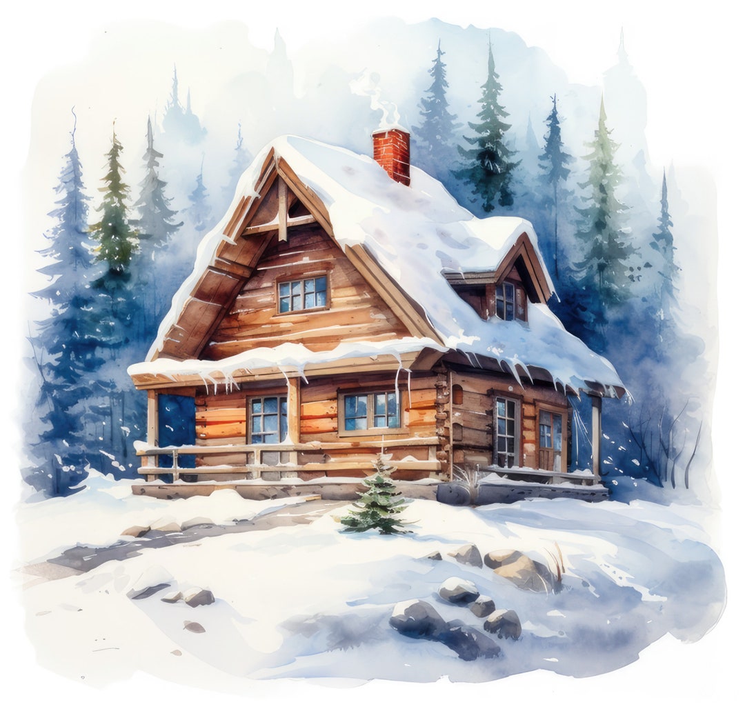 Snowy Cabin 100% Cotton Fabric Panel Square Small Sewing Quilting Block ...