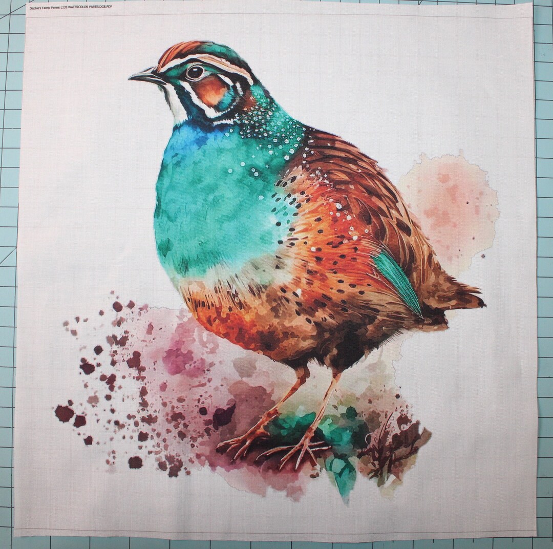 Watercolor Partridge Bird 100% Cotton Fabric Panel Square Small ...