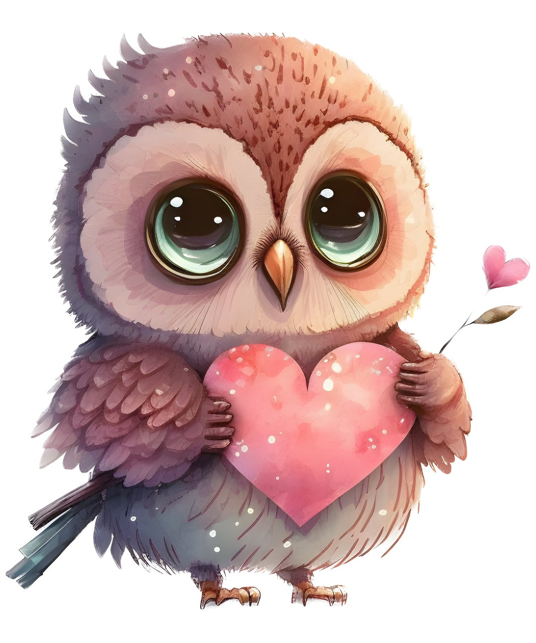Big Eyed Owl Love Heart Valentines 100% Cotton Fabric Panel Square ...