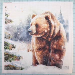 Bear Winter 100% Cotton Fabric Panel Square Small Quilting Sewing Panel ...