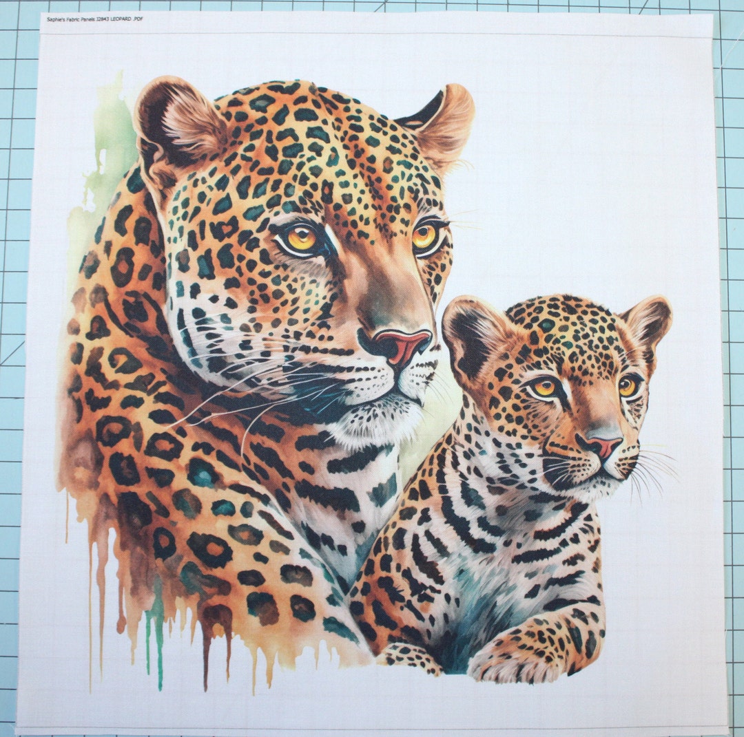 Leopard & Cub 100% Cotton Fabric Panel Block | Small Sewing Quilting ...